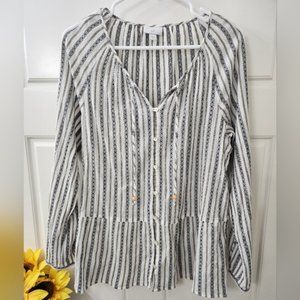 J. Jill | Tops | Jjill Black White Striped Cotton Beaded Tie Neck Long ...